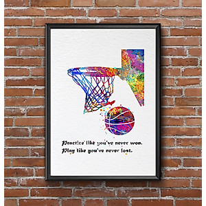 Dignovel Studios 8X10 Unframed Basketball Training Practice Like You've Never Won Quotes Watercolor Art Print Inspirational Wall Art Housewarming Office Home Decor DN555