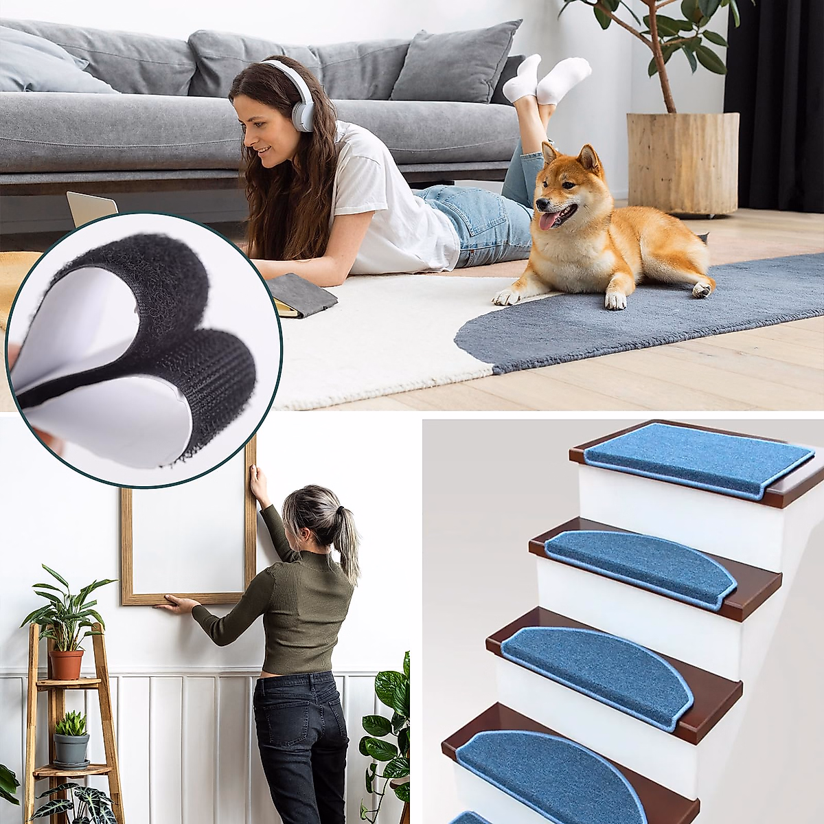 30Ft x 1 Inch Hook and Loop Strips with Adhesive, Double Rolls of Heavy Duty Self Adhesive Tape with Backing, Nylon Self Adhesive Tape for Home Office School and Crafting,Black