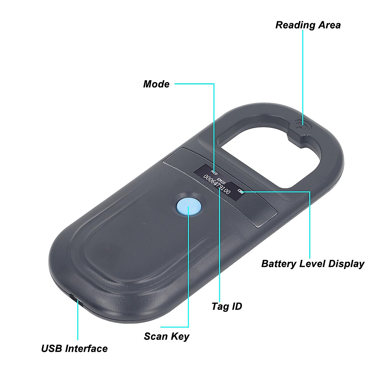 Animal ID Reader, Microchip Reader Scanner, Mini Animal Scanner, 134.2KHz ISO11784 85 FDX B EMID Handheld Pet Tag Chip Scanner USB Charging Built in Buzzer