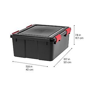 IRIS USA 31 Qt Storage Box with Gasket Seal Lid, 6 Pack - BPA-Free, Made in USA - Heavy Duty Moving Containers with Tight Latch, Weather Proof Tote Bin, WEATHERPRO - Black/Red