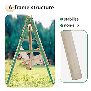 Swing and Swing Frame Combination Porch Swing with Stand Log Swing Stand 67 Inch Wooden Porch Swing A-Frame Backyard Swing Chair Outdoor Rustic Curved Garden Swing Bench, Nature