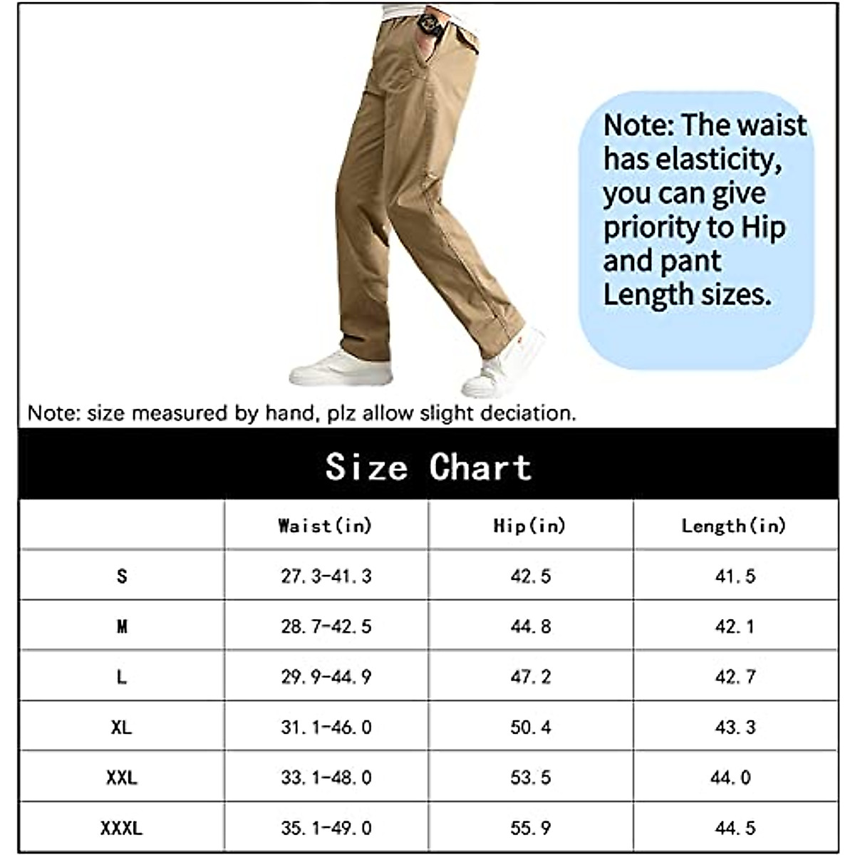 AIFARLD Mens Cargo Pants Elastic Waist Pants Sport Jogger Long Trousers for Hiking Fishing Running Workout Khaki