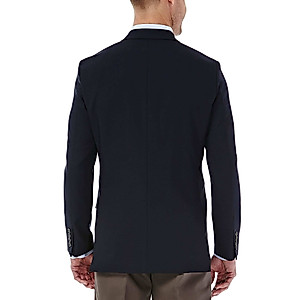 Haggar Men's Travel Stretch Tailored Fit 2-Button Side Vent Solid Blazer, Midnight, 42 Regular