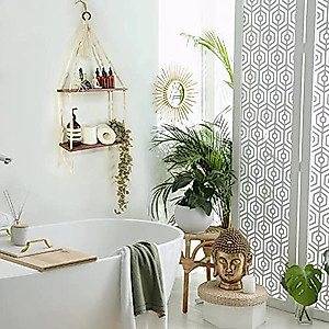 2 Tier Macrame Boho Wall Hanging Shelf, Handmade Bohemian Wooden Woven Plants Floating Shelves Decor, Decorative Chic Rope Crystal Holder Organizer for Bathroom Bedroom Kitchen Home Nursery Storage