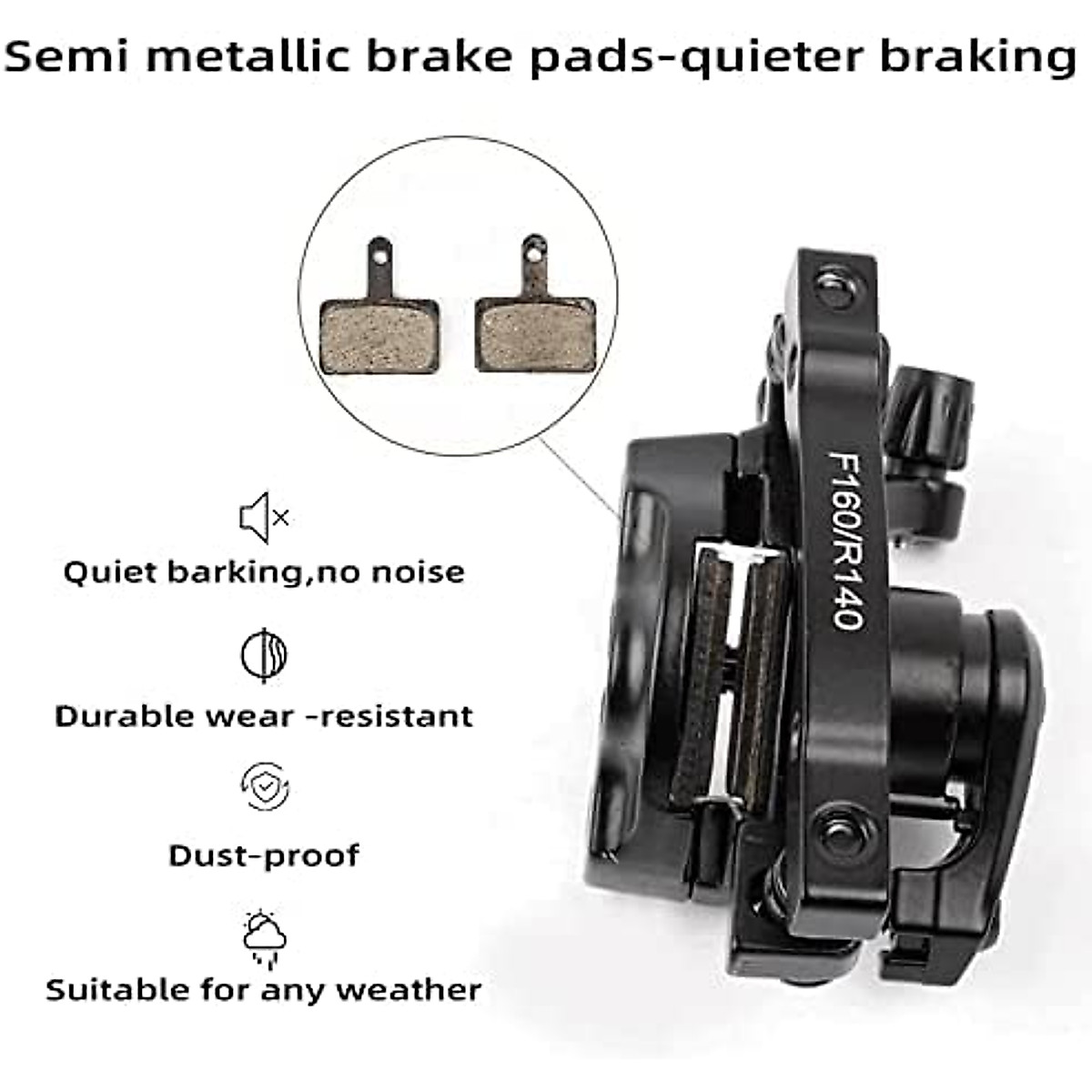 BUCKLOS Mountain Bike disc Brake Caliper with 160mm Adapter, Bicycle Mechanical Aluminum Alloy Brake Calipers, Front/Rear Caliper fit e-Bike Road Bike Folding Bicycles