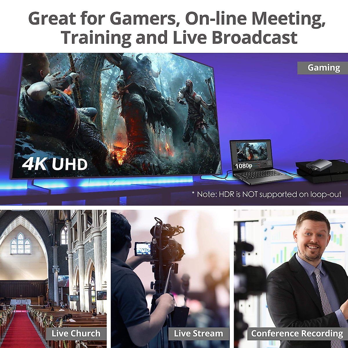 SIIG USB 3.0 HDMI A/V Capture Card with 4K60 Loop Out, HDMI 4K60 Capture USB 3.0 1080p Record,Audio Extract & Microphone,for DSLR Camcorder Live Streaming,Video Conference,TAA Compliant CE-H26H11-S1