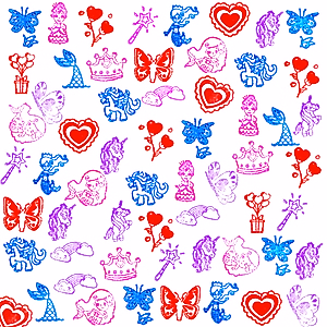 HOWAF 16pcs Wooden Stamps for Kids Girls Crafts with Ink Pad 4pcs, Unicorn Mermaid Princess Heart Rainbow Butterfly Stamps for Girls DIY Scrapbook Card Making, Party Bag Fillers Favor for Girls Gift