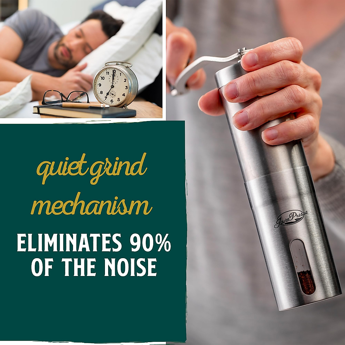 Manual Coffee Grinder by JavaPresse — Manual Coffee Bean Grinder with 18 Adjustable Settings, Stainless Steel Manual Burr Hand Coffee Grinder with Crank — Great Holiday Gift, Perfect for Camping