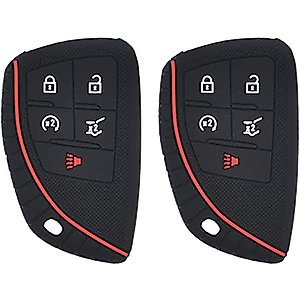 EXUNTECH 2pcs 5 Buttons Silicone Smart Key Fob Cover Remote Control Keychain Protective Cover Compatible with Chevrolet Corvette 2021 Suburban Tahoe 2020 Chevy Corvette Soft Rubber Cover, Black