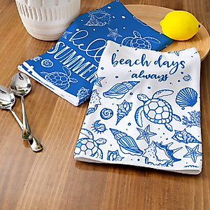 GEEORY Kitchen Towels for Summer Decor Beach Ocean Dish Towels 18x26 Inch Ultra Absorbent Bar Drying Cloth Hand Towel for Kitchen Bathroom Party Home Decorations Set of 2