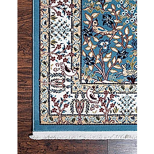 Unique Loom Narenj Collection Classic Traditional Textured Hunting Design Area Rug, 8 ft x 10 ft, Blue/Tan