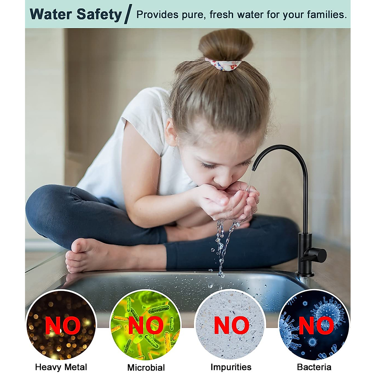 ESOW Kitchen Water Filter Faucet, 100% Lead-Free Drinking Water Faucet Fits Most Reverse Osmosis Units or Water Filtration System in Non-Air Gap, Stainless Steel 304 Body Matte Black Finish