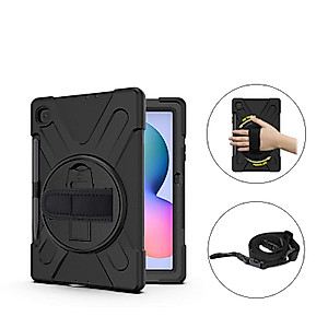 KIQ Shield Series Galaxy S6 Lite Case Heavy Duty Tablet Shockproof Rugged Tab S6 Lite Cover W/Stand Shoulder Strap for Samsung Galaxy Tab S6 Lite 10.4 Inch 2022/2020 P610/P613/P615/P619 - Black