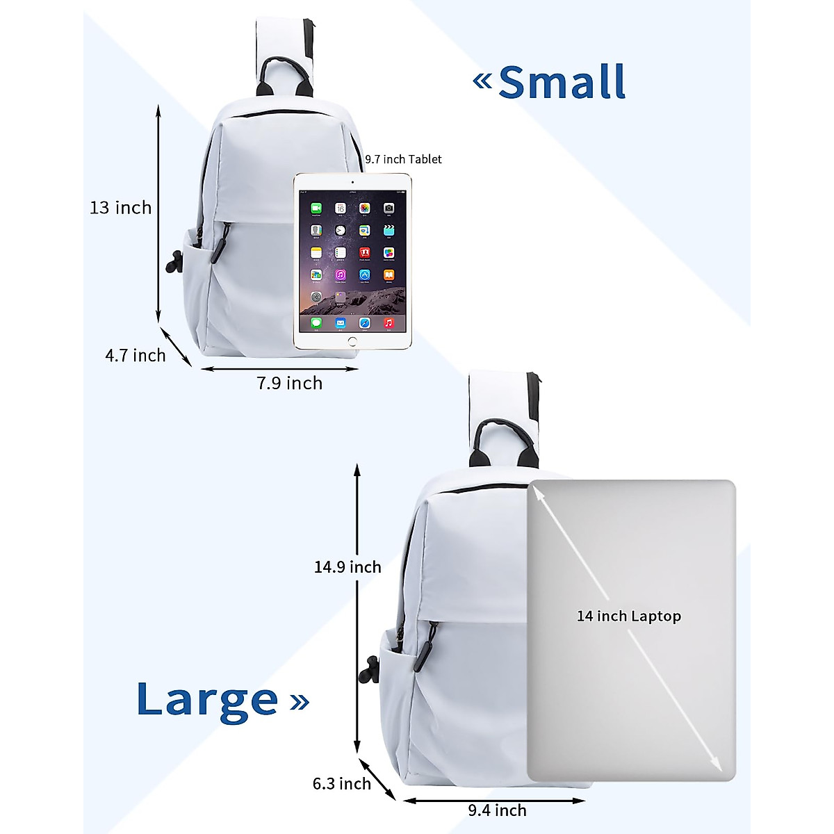 Seoky Rop Men Women Sling Bag Backpack Lightweight Water Resistant Chest Shoulder Crossbody Bags for Walking Travel Cycling Large White