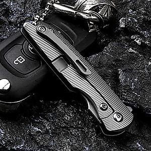 OLITANS T077 Folding Scalpel Mini Pocket knife with 10pcs #24 Replaceable Blade, CNC Machined Tc4 Handles Frame Lock Pocket Clip, 1.02oz