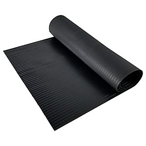Resilia Black Plastic Floor Runner - Embossed Wide Rib Waterproof Vinyl, Non Slip, Heavy Duty Protector Mat for Indoor Hardwood, Hard Floors, Garage, Entryway, Kitchen, & Outdoor Use, 27” x 6’