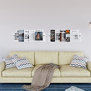 XOHYW 2 Pack Clear Acrylic Magazine Holder, Wall Mount Bookshelf Magazine Rack, Literature Brochure File Display Shelf for Waiting Room, Living Room, Office, Home, Organization