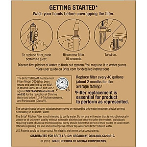 Brita Stream Pitcher Water Filter for Pitchers and Dispensers, BPA-Free, Replaces 1,800 Plastic Water Bottles a Year, Lasts Two Months or 40 Gallons, Includes 2 Filters