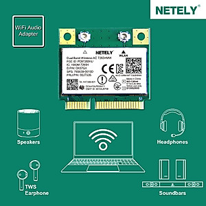 NETELY Wireless-AC 7265HMW Mini-PCIE Interface 1200Mbps WiFi Adapter with Bluetooth 4.2 for Windows 7,8.1,10,11 Laptop PCs and Desktop PCs, 2.4GHz 300Mbps & 5GHz 867Mbps, Intel Wireless-AC 7265D2W
