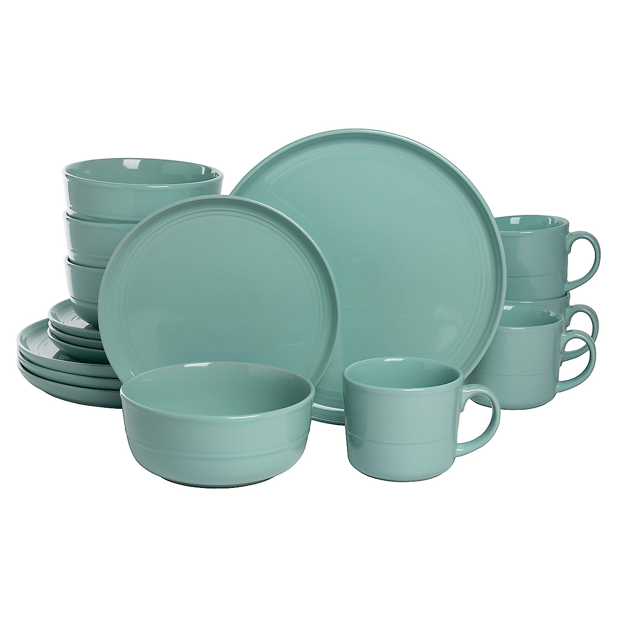10 Strawberry Street Double Line 16 Piece Dinnerware Set, Seafoam