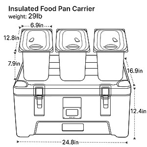 FORCOOK Top-Load Insulated Food Pan Carrier Food Warmer Box Hot Boxes for Catering Keep Food Hot Or Cold with Three Third-Size 18/8 Stainless Steel Leak-Proof Hotel Pans