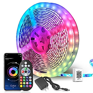 Nexillumi 65.6ft LED Lights for Bedroom Music Sync Color Changing RGB LED Strip Rope Lights 44-Key Remote, 5050 RGB LED Light Strips(APP+Remote+Mic)