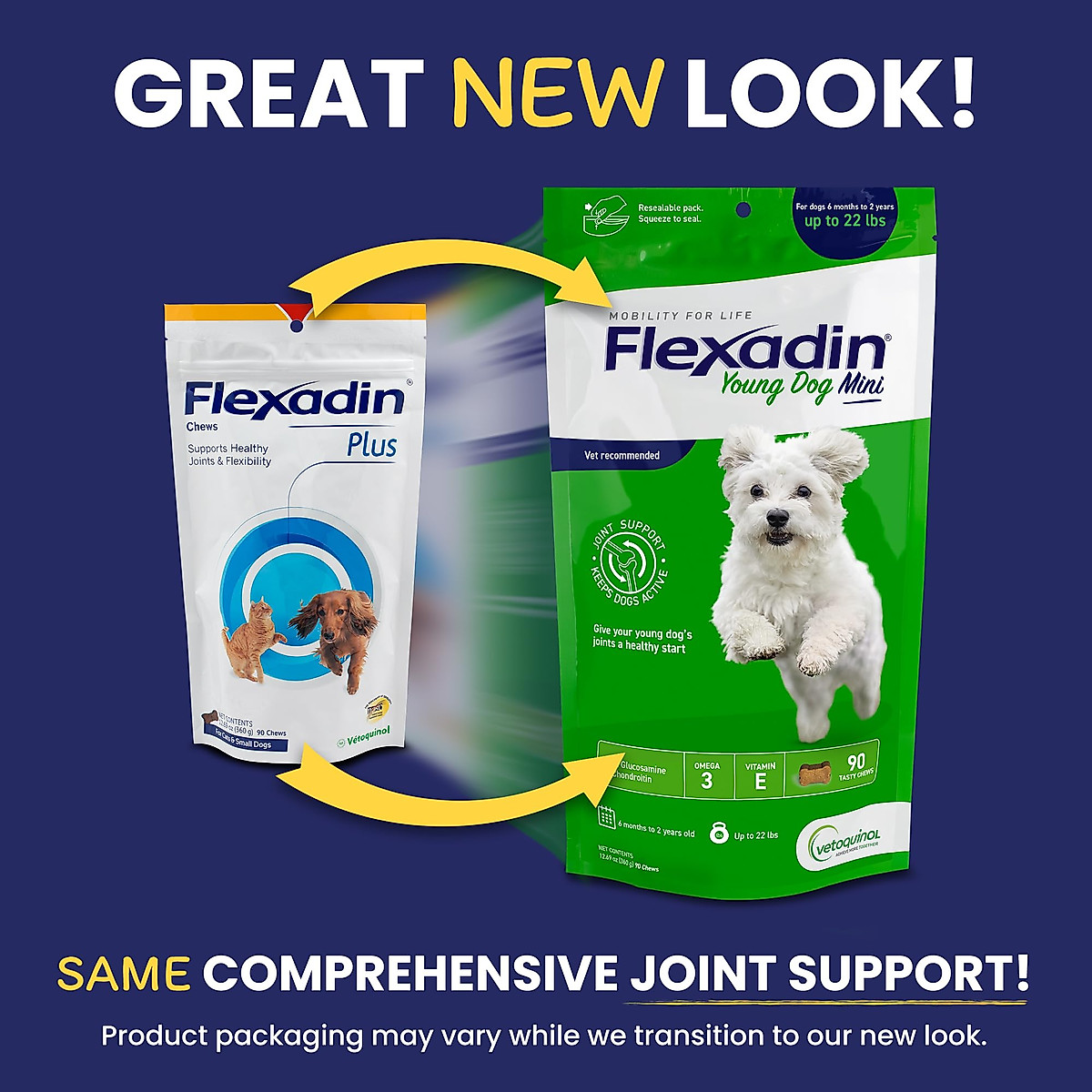 Vetoquinol Flexadin Hip and Joint Supplement with Glucosamine for Dogs, Joint Support Chew with Green-Lipped Mussel and MSM, 90-Count