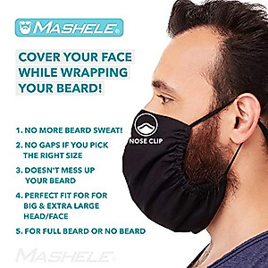 MASHELE 5 Pack Cotton Face Cover for Bearded Men XXL Black 5 Pcs with Nose Wire Adjustable Earloop Washable Reusable Holiday Gift for Indoor and Outdoor Party Activities (Sold as Set) (5, XX-Large)