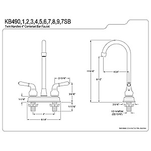 Kingston Brass KB499 Magellan Bar Faucet, 4-3/4", Brushed Nickel/Polished Brass