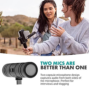 Movo DoubleMic-UC Dual Capsule Phone Microphone for USB-C Devices- Two-Sided Cardioid Condenser Android Shotgun Mic for Video Recording- Professional Microphone for Samsung, iPad Pro, Google Pixel