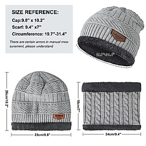 Winter Beanie Hats Scarf Gloves Set Thick Warm Slouchy Beanies Hat Knit Skull Cap Neck Warmer for Men Women, Light Grey