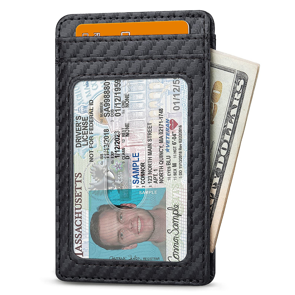 Buffway Mens Slim Wallet, Minimalist Thin Front Pocket Leather Credit Card Holder with RFID Blocking for Work Travel - Atlanta Black