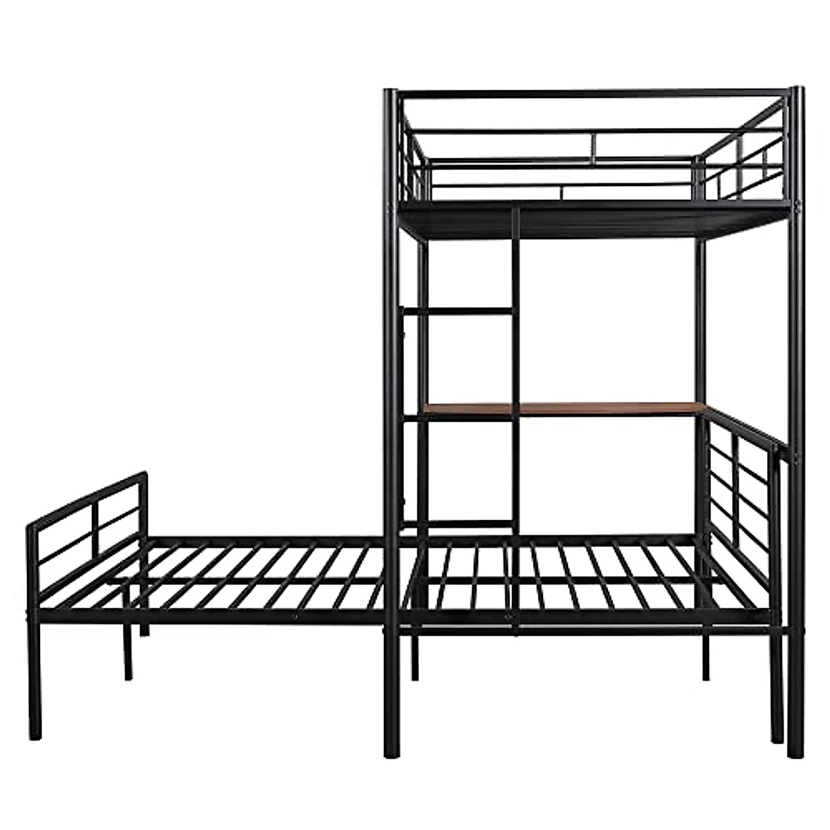 Harper & Bright Designs Twin Over Full Metal Bunk Bed Frame with Desk, Ladder and Quality Slats for Bedroom (Black)