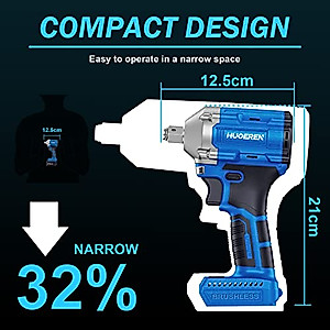 Huoeren Electric Cordless Impact Wrench 1/2 Inch,480Ft-lbs(650N.m) High Torque Battery Impact Wrench,21V Brushless Impact Gun Set with 2x4.0Ah Battery,4 Sockets,4 Drills and 4 Screws for Car & Home