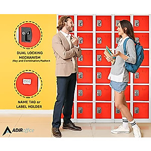 AdirOffice Large School Locker with 6 Doors 6 Hooks Storage Locker for Garage Storage - Office Storage Lockers (6 Door, Red)