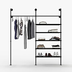 pamo industrial pipe clothing rack - FRIDA - clothes rack for wardrobe, bedroom and as walk-in closet system. Sturdy clothing racks for hanging clothes I wall mounted heavy duty clothes rack