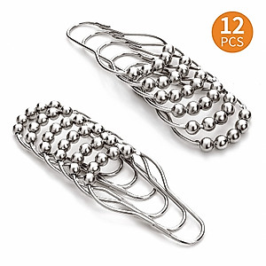 MitoVilla Stainless Steel Shower Curtain Hooks Rings, Nickel Shower Hooks for Shower Curtain Liner, Rolling Balls Rust Proof Shower Rings for Curtain Accessories and Bathroom Shower Rod, Set of 12