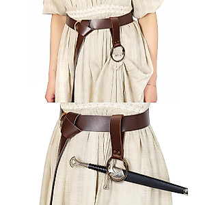 SUMGOGO Skirt Hikes Renaissance Medieval Keyring Belt Hook Loop Wrist Waistband Accessory Ren Faire LARP Cosplay Costumes (Brown With Belt)