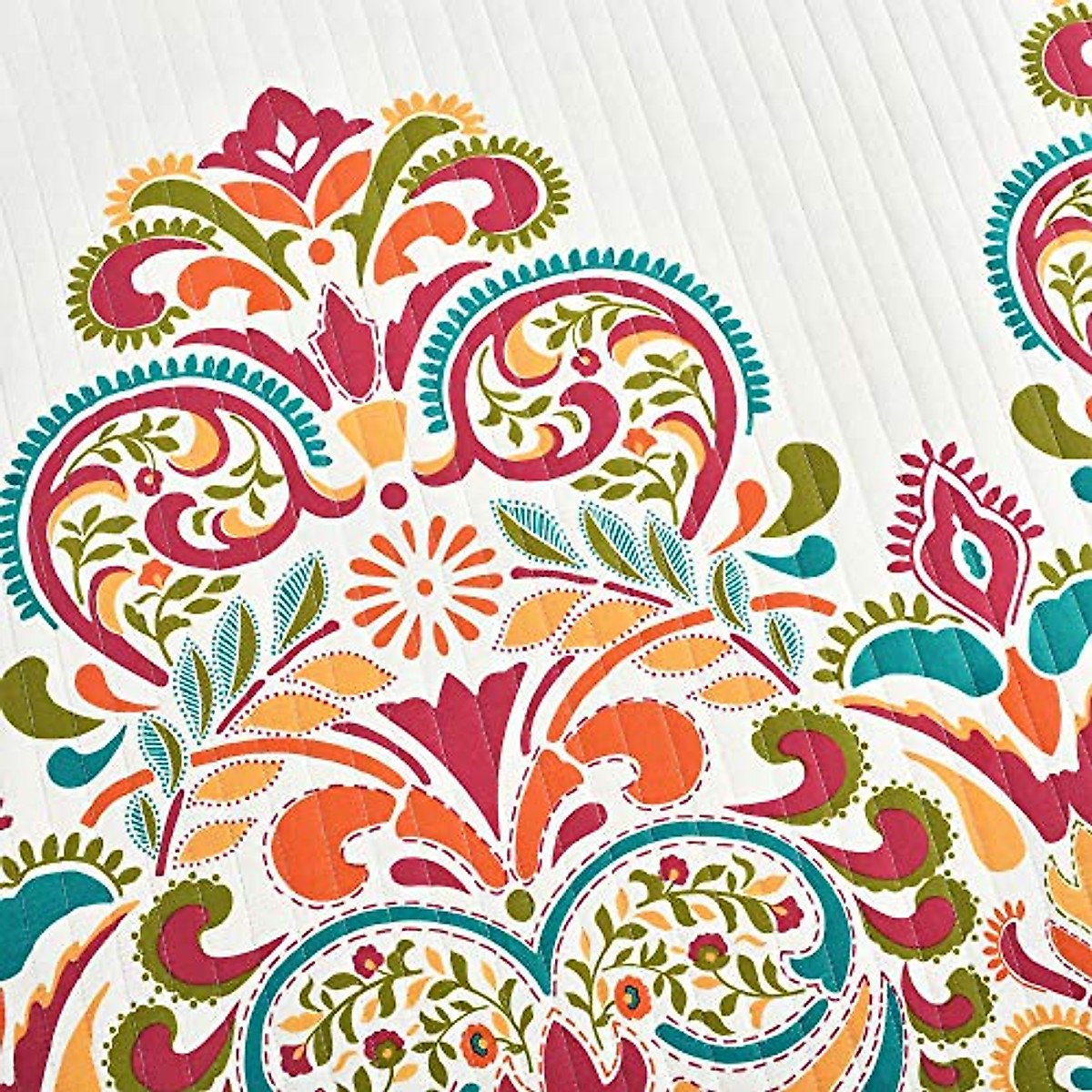 Lush Decor Clara Quilt 3 Piece Reversible Bedding Set, Full/Queen, Turquiose & Tangerine