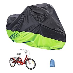 AkiiGer Adult Tricycle Cover Waterproof Outdoor, Bike Covers for 2 Bicycles, Sun Dust Wind Proof Bicycle Cover with Lock Hole, 90.6"L, Ripstop Material, Easy to Carry-Fluorescent Green