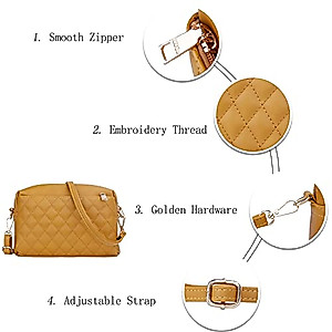 KKXIU Triple Zip Lightweight Small Crossbody Bags for Women Quilted Shoulder Purses and Handbags (2-Mustard)
