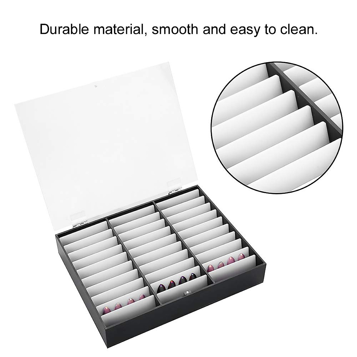 Nail Storage Box, Display Box Nail Art Decoration Container Empty Nail Tips Storage Box Fake Nail Display Case(Black)