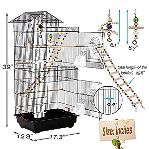 HCY, Bird Cage, Parrot Cage 39 inch Parakeet Cage Accessories with Bird Stand Medium Roof Top Large Flight cage for Small Cockatiel Canary Parakeet Conure Finches Budgie Lovebirds Pet Toy