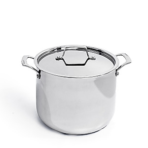 BergHOFF Professional Tri-ply 18/10 Stainless Steel Stockpot 9.5" 8 Qt. Safe Grip Handle Matching Lid Induction Cooktop Measurement Markings Inside Fast & Even Heat Oven Safe Dishwasher safe