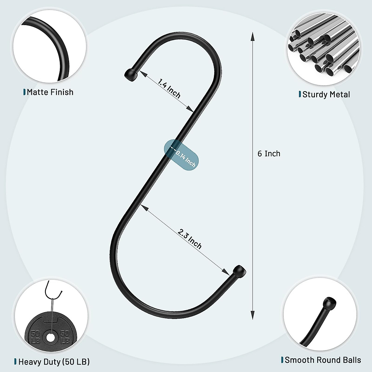 RELBRO S Hooks, 6 Inch Black Large S Hooks Reversible Heavy Duty Metal S Shaped Plant Hooks S Hanging Hooks for Plants Baskets Pots Pans Mugs Pants Bird Feeders Crafts Tools - 12 Pcs