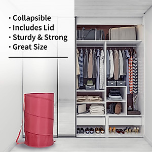American Dream Home Goods Laundry Basket 18"x30" - Pop Up Hamper - Collapsible, Foldable Laundry Bag in Red