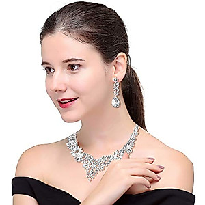 LOYALLOOK Crystal Bridal Jewelry Set for Women Rhinestone Necklace Earrings Bracelet Wedding Bridesmaid Gifts fit with Wedding Dress