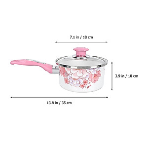 Enamel Saucepan 1500ml, Floral Small Cooking Pot Casserole with Glass Lid, Handle, Milk Pan Ramen Stockpots for Induction, Electric and Gas Stoves.