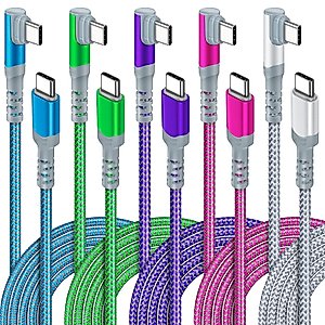 【5-Pack】 USB C to USB C Cable 10ft, Extra Long Right-Angle 60W/3A Type C to Type C Charger Fast Charging Cable Cord Compatible with Samsung S22 Ultra, Google Pixel 6, iPad Pro 12.9 Air Mini MacBook