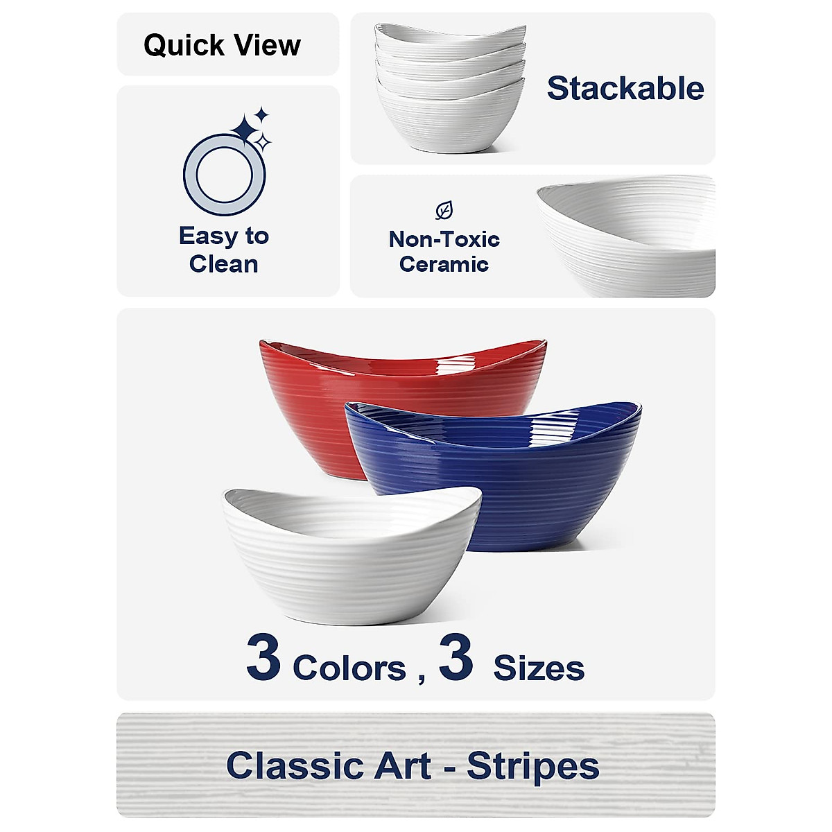 LE TAUCI Salad Bowls 44 Ounce, Ceramic Kitchen Serving Bowl Sets for Pasta, Cereal, Popcorn, Snack, Oven Dishwasher & Microwave Safe - 8.5 inch, Set of 4, White